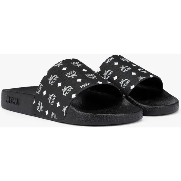 Mcm Monogram Print Rubber Slides - Black