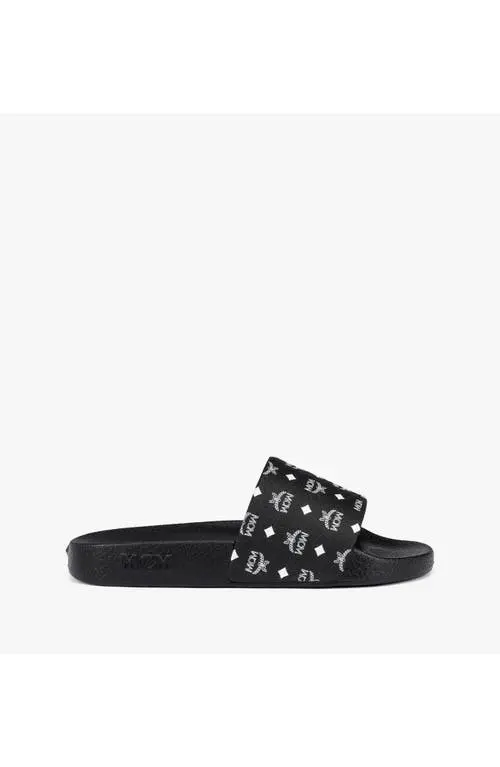 Mcm Monogram Print Rubber Slides - Black