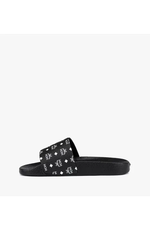 Mcm Monogram Print Rubber Slides - Black