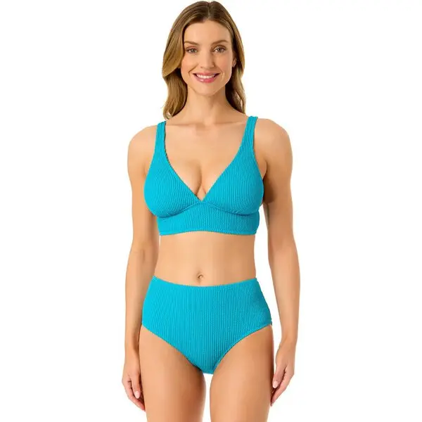 ANNE COLE Textured Shirred Bralette Bikini Top - Freshwater Turquoise