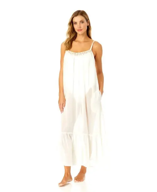 ANNE COLE Adjustable Maxi Dress With Seashell Trim - Gardenia