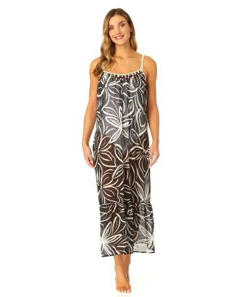 ANNE COLE Adjustable Maxi Dress With Seashell Trim - Meteorite
