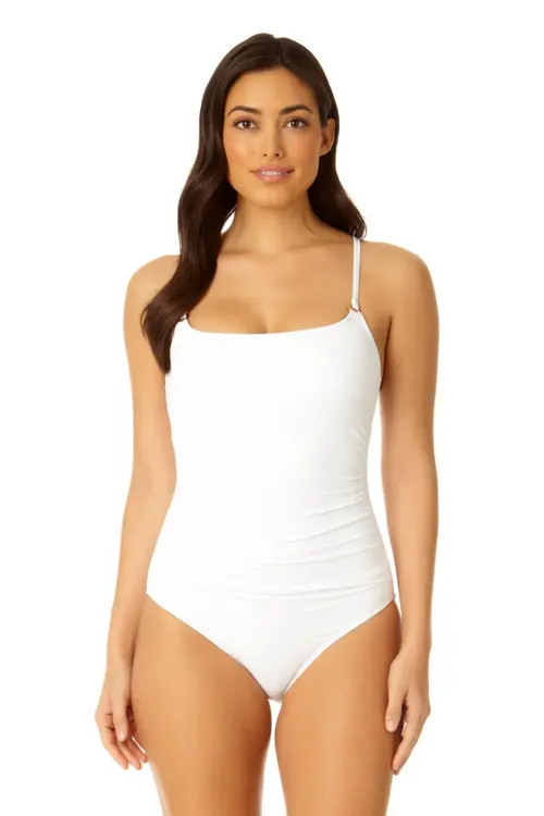 ANNE COLE Shirred Lingerie Maillot One Piece - White
