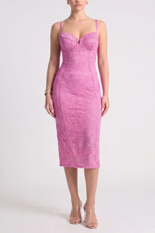 POPILUSH Shapewear All-lace Hourglass Corset Side Slit Midi Dress - Blush