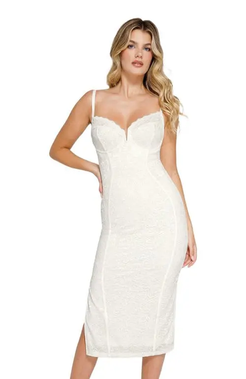 POPILUSH Shapewear All-lace Hourglass Corset Side Slit Midi Dress - Chalk