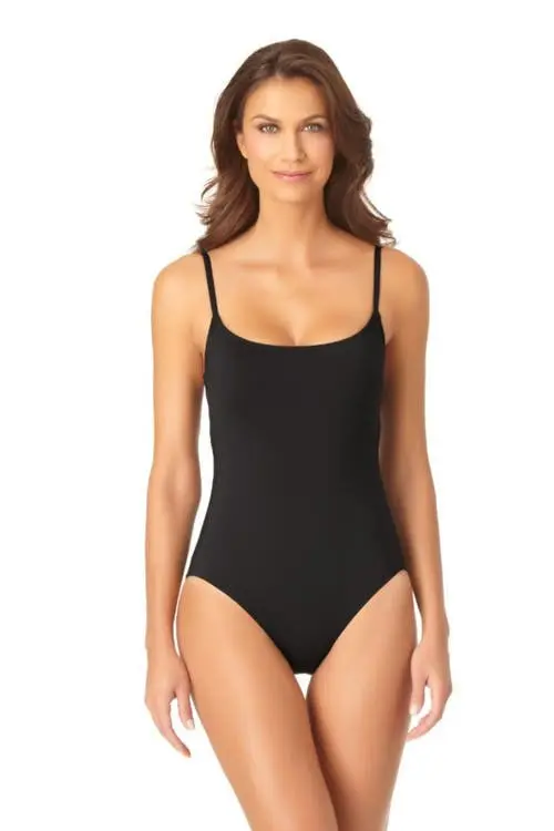 ANNE COLE Classic Lingerie Maillot One Piece Swimsuit - Black