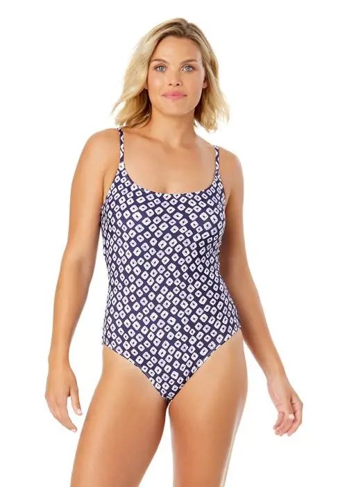 ANNE COLE Classic Lingerie Maillot One Piece Swimsuit - Shibori Geo Blue