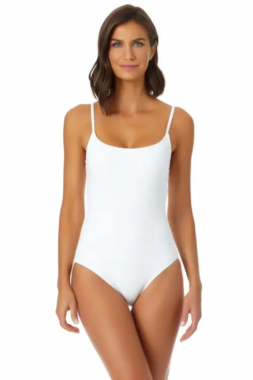 ANNE COLE Classic Lingerie Maillot One Piece Swimsuit - White