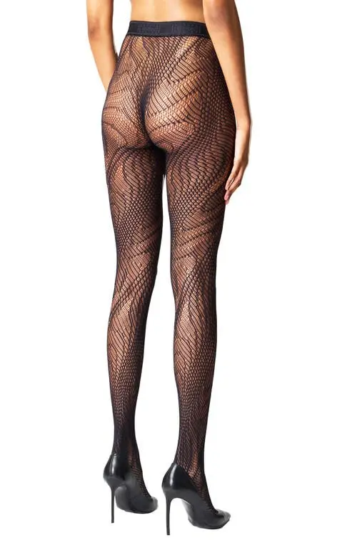 Wolford Snakeskin Net Tights - Black