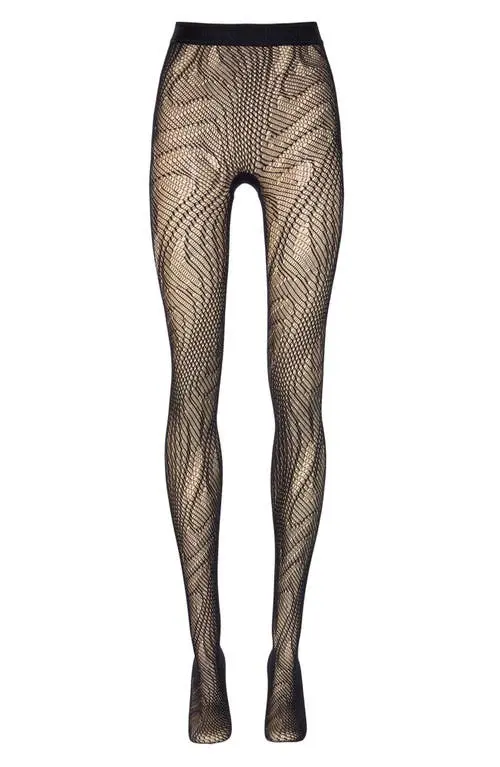 Wolford Snakeskin Net Tights - Black