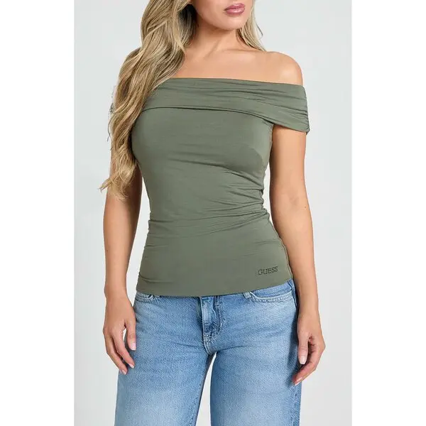 Guess Off-the-shoulder Top - Green Plant