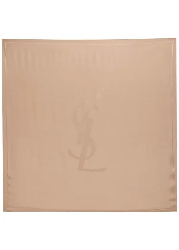 Saint Laurent Grand Logo-jacquard Silk Scarf - Beige