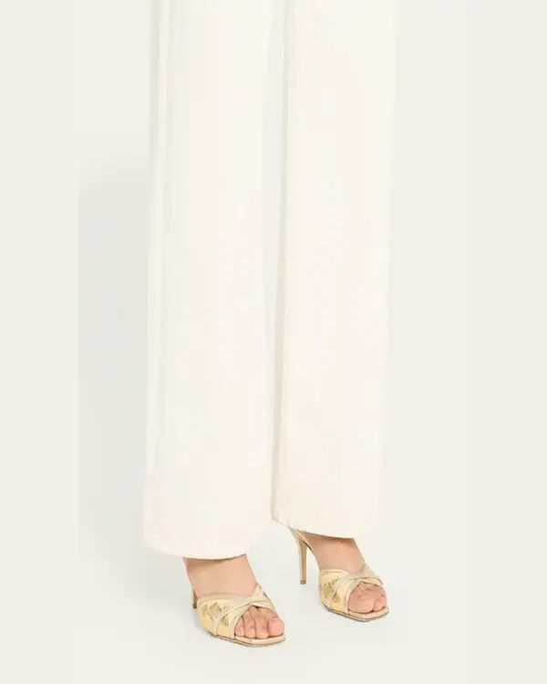 MALONE SOULIERS Perla Raffia Metallic Stiletto Slide Sandals - Beige