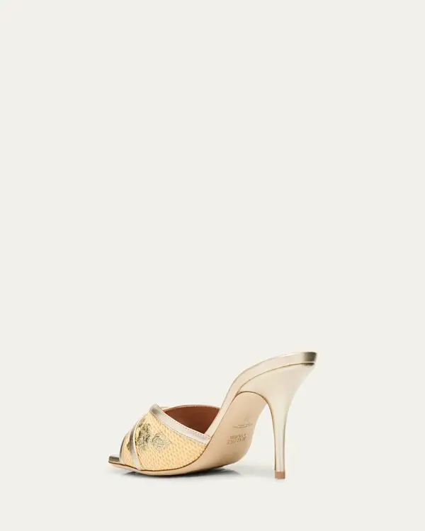 MALONE SOULIERS Perla Raffia Metallic Stiletto Slide Sandals - Beige