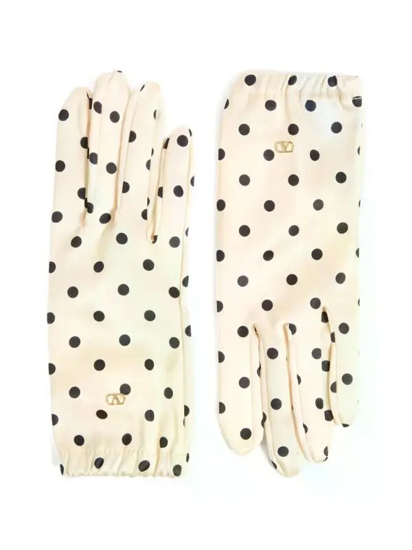Valentino Garavani Vlogo Signature Polka Dot-print Gloves - Neutrals