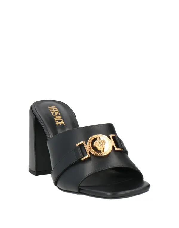 Versace Leather Slide Sandals With Embellishments
