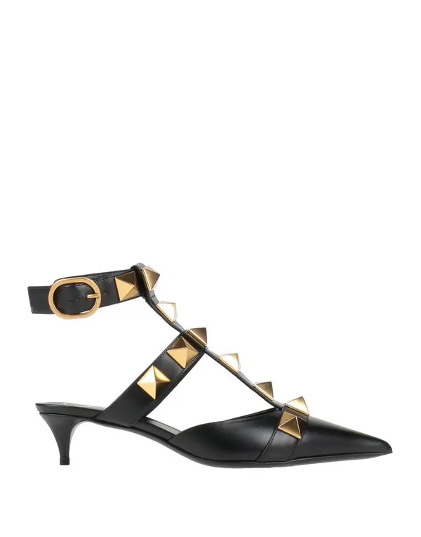Valentino Garavani Leather Studded Kitten Heel Pumps - Black