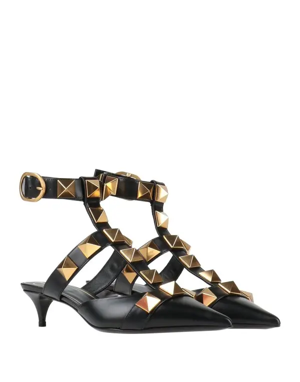 Valentino Garavani Leather Studded Kitten Heel Pumps - Black