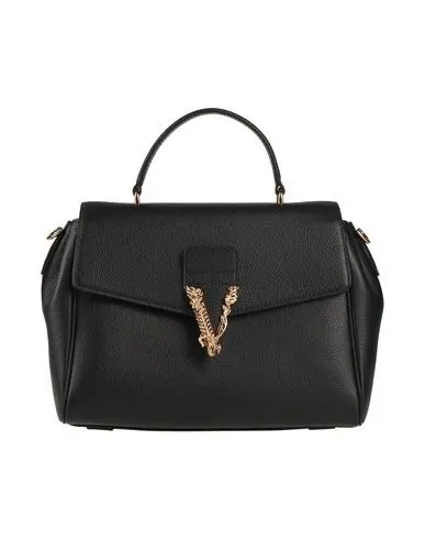 Versace Handbag With Appliqué And Detachable Shoulder Strap - Black