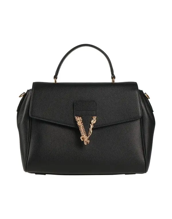 Versace Handbag With Appliqué And Detachable Shoulder Strap - Black