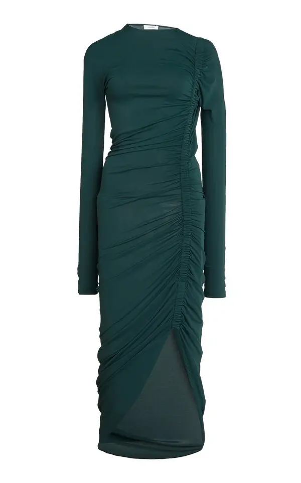 FERRAGAMO Ruched Jersey-knit Midi Dress - Green