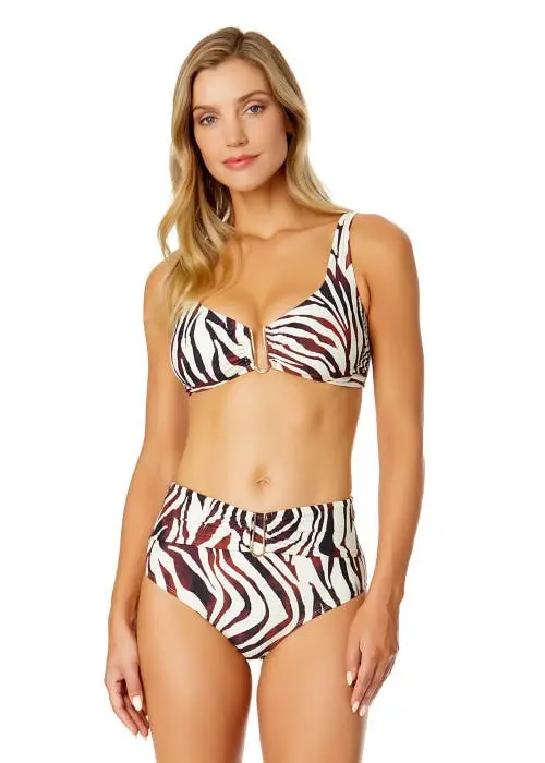 ANNE COLE Ring Front Underwire Bikini Swim Top - Tiger Dance