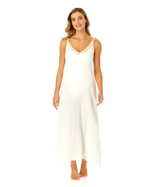 ANNE COLE V Neck Braided Shell Strap Cover Up - Gardenia