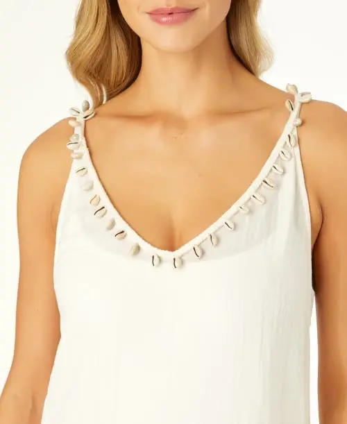 ANNE COLE V Neck Braided Shell Strap Cover Up - Gardenia