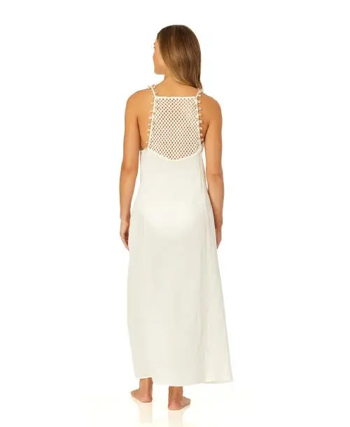ANNE COLE V Neck Braided Shell Strap Cover Up - Gardenia