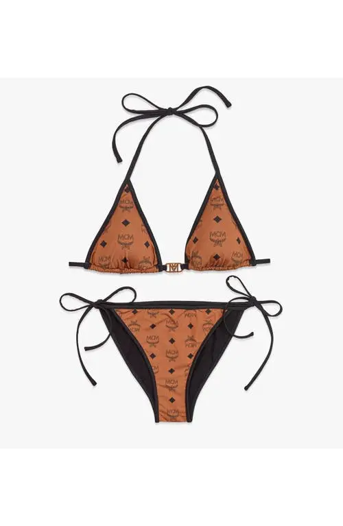 Mcm Monogram Print Triangle Bikini Set - Cognac
