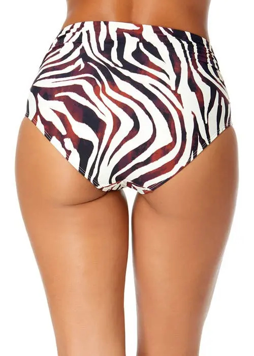 ANNE COLE Tiger Dance Fold Over High Waist Shirred Bikini Bottom