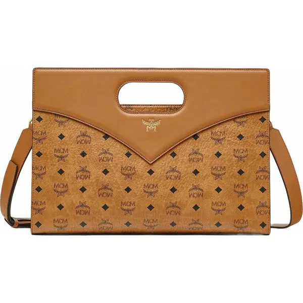 Mcm Diamond Visetos Leather Mix Tote - Cognac