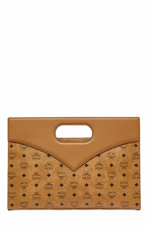 Mcm Diamond Visetos Leather Mix Tote - Cognac