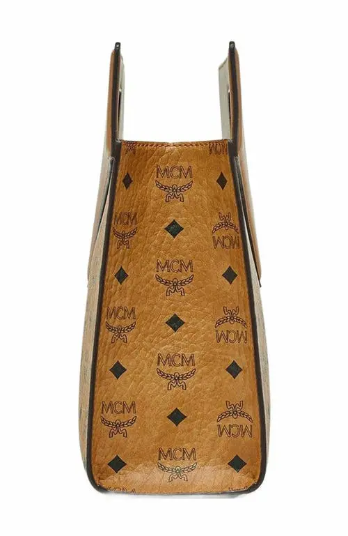 Mcm Diamond Visetos Leather Mix Tote - Cognac