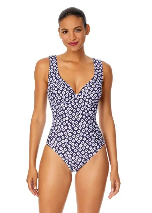 ANNE COLE Shibori Geo Panel One Piece Swimsuit - Shibori Geo Blue