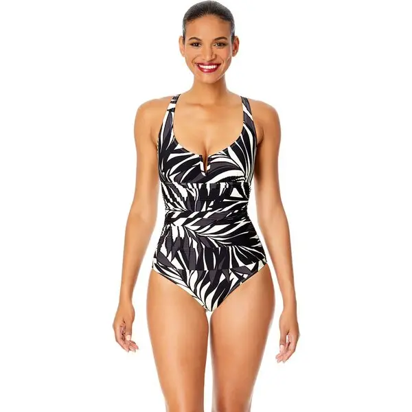 ANNE COLE V-wire One Piece Swimsuit - Palm Chic