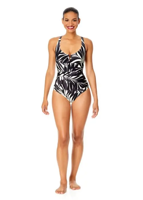 ANNE COLE V-wire One Piece Swimsuit - Palm Chic