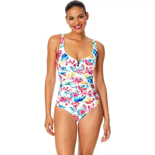 ANNE COLE V-wire One Piece Swimsuit - Watercolor Paisley