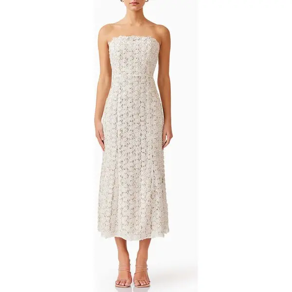 ELLIATT Cali Strapless Lace Midi Dress