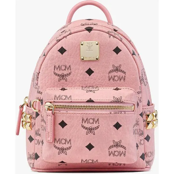 Mcm Stark Bebe Boo Side Studs Backpack In Visetos - Pink