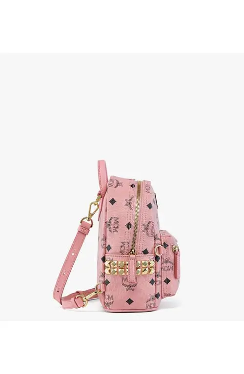 Mcm Stark Bebe Boo Side Studs Backpack In Visetos - Pink