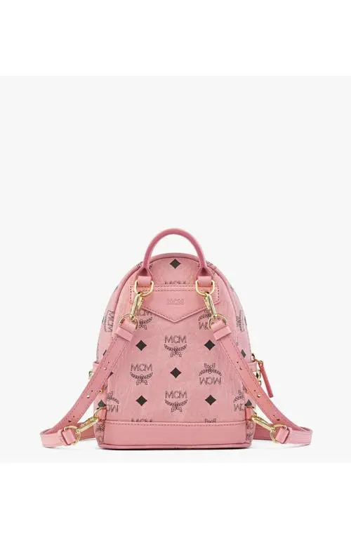 Mcm Stark Bebe Boo Side Studs Backpack In Visetos - Pink