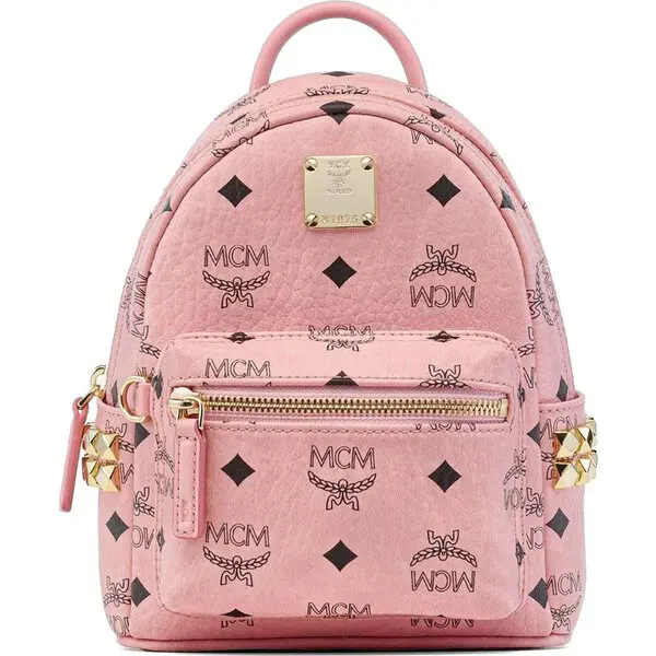 Mcm Stark Bebe Boo Side Studs Backpack In Visetos - Pink