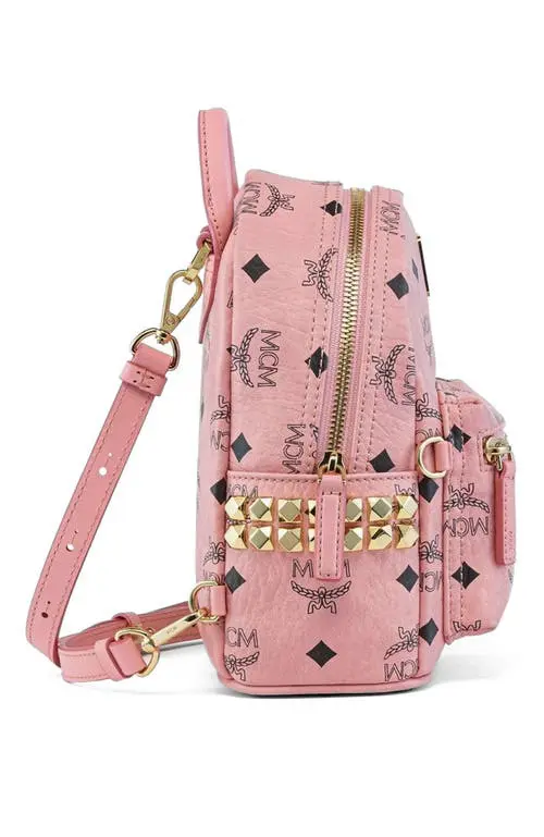 Mcm Stark Bebe Boo Side Studs Backpack In Visetos - Pink