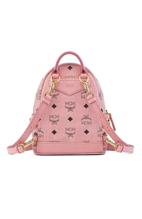 Mcm Stark Bebe Boo Side Studs Backpack In Visetos - Pink