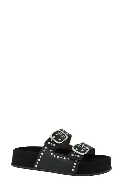 Paul Green Bali Studded Platform Slides - Black Nappa Leather