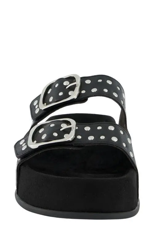 Paul Green Bali Studded Platform Slides - Black Nappa Leather