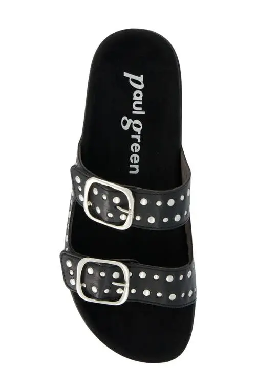 Paul Green Bali Studded Platform Slides - Black Nappa Leather