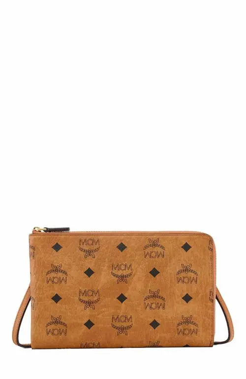 Mcm Ottomar Travel Pouch In Visetos - Cognac