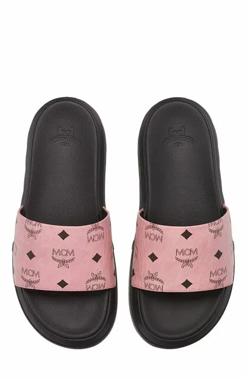 Mcm Visetos Slide Sandals - Pink